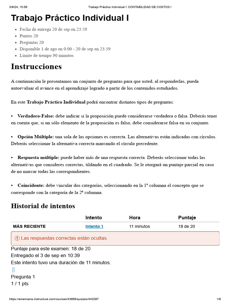 Instrucciones: Trabajo Práctico Individual I | PDF