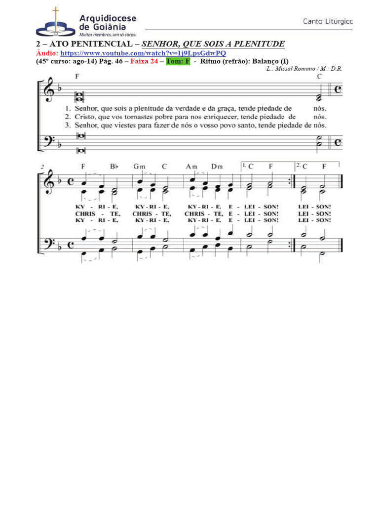 Ato Penitencial Senhor Que Sois A Plenitude | PDF