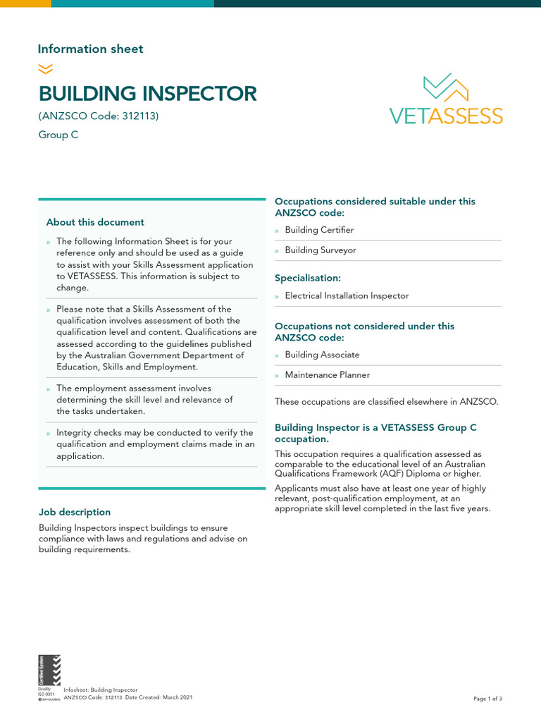 SRGO Infosheet - Building-Inspector | PDF