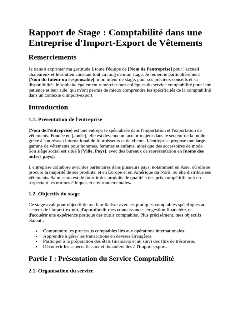 Rapport de Stage Comptabilité Dans Une Entreprise d'Import-Export de Vêtements | PDF