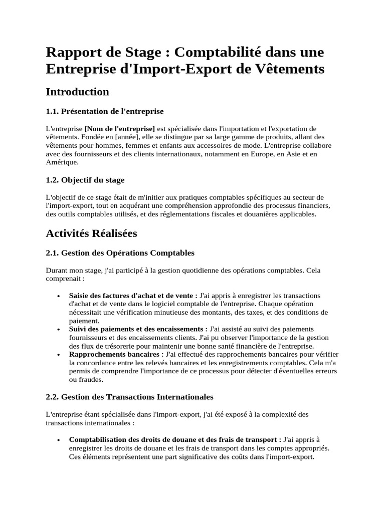 Rapport de Stage Comptabilité Dans Une Entreprise d'Import-Export ...