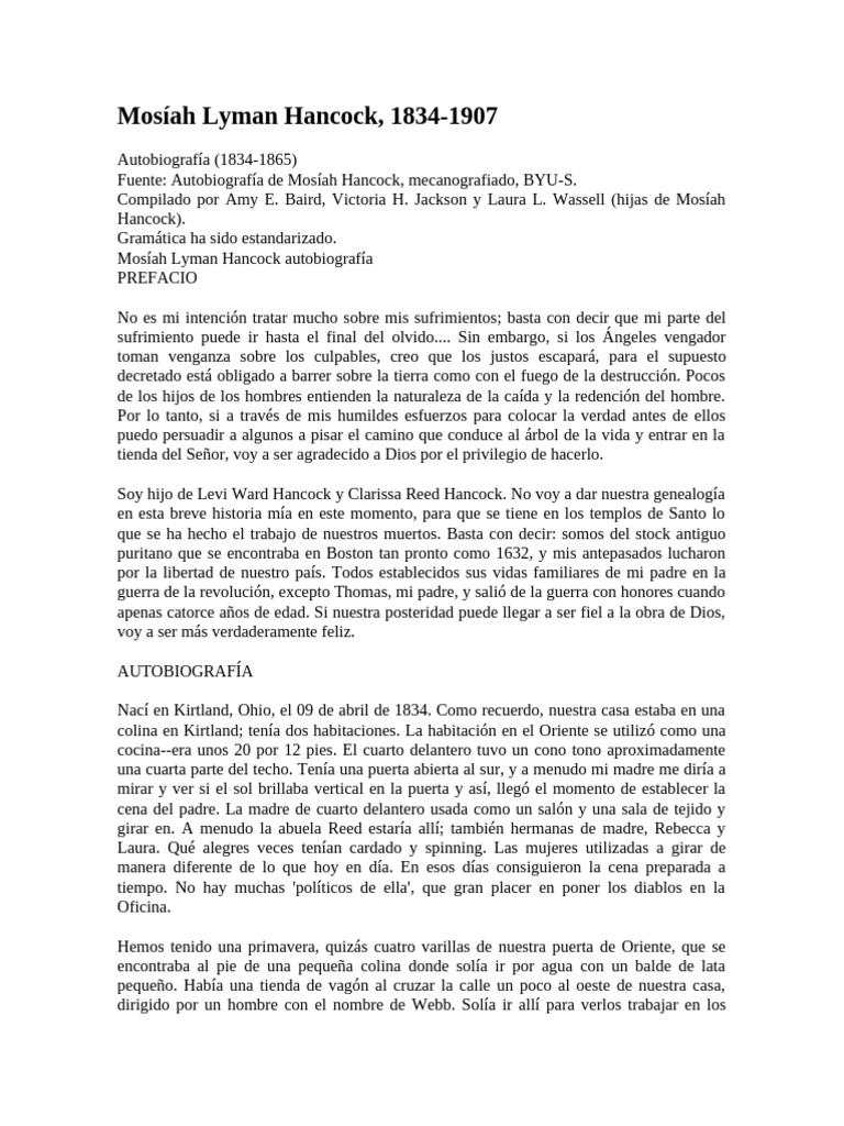 Mosíah Lyman Hancock Autobiografia | PDF