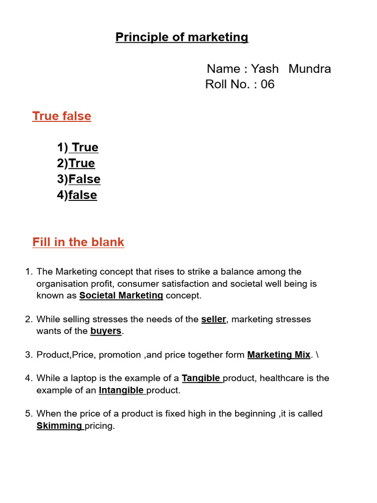 Principle of Marketing - Yash Mundra | PDF