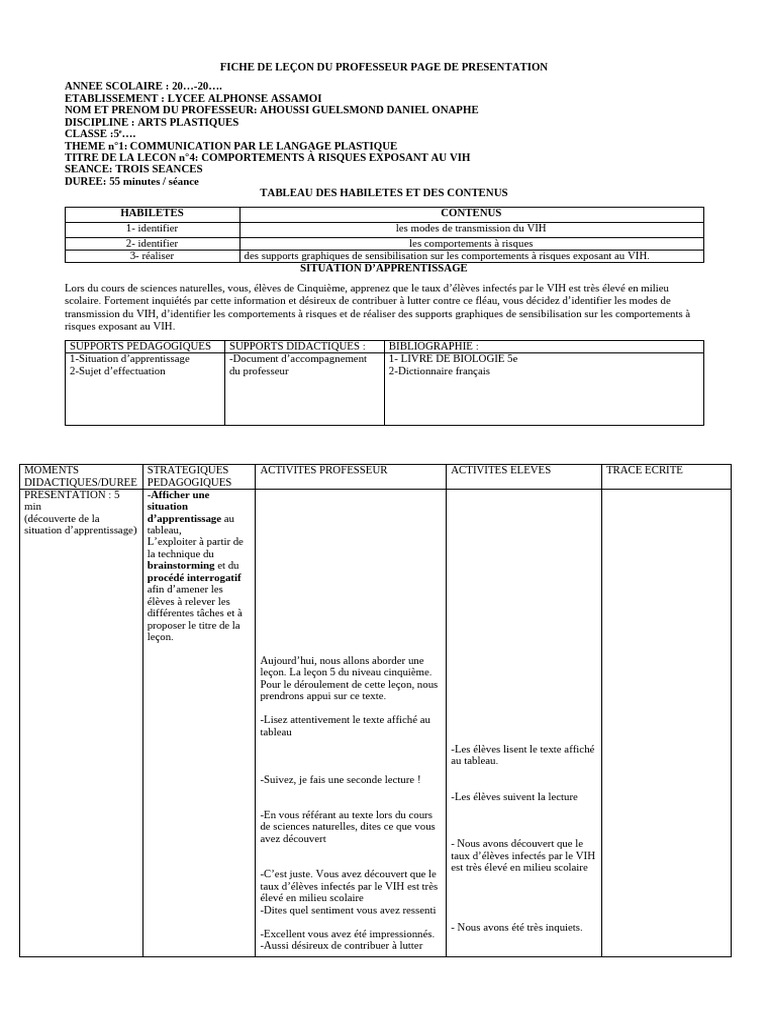 LECON5 5e COMPORTEMENTS A RISQUES EXPOSANT AU VIH | PDF