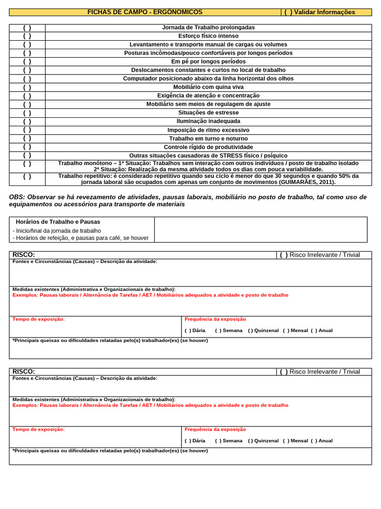 3 - Ficha de Campo Riscos Ergonomicos - Frente | PDF