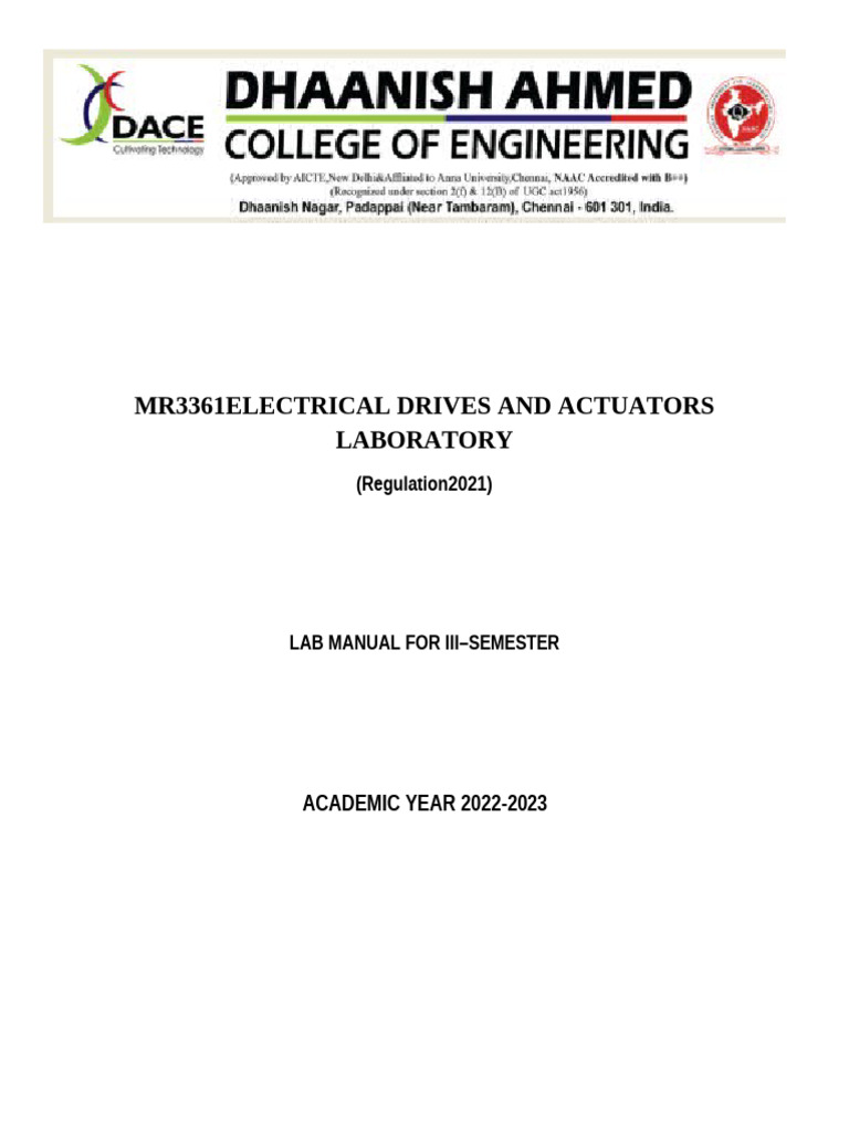 Electrical Drives Lab Manual 2022-2023 | PDF | Field Effect Transistor | Science & Mathematics