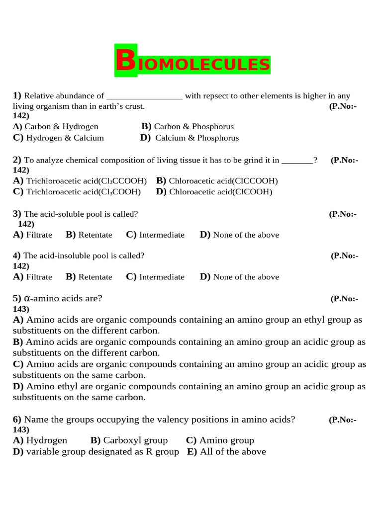 Bio Molecules Question | PDF