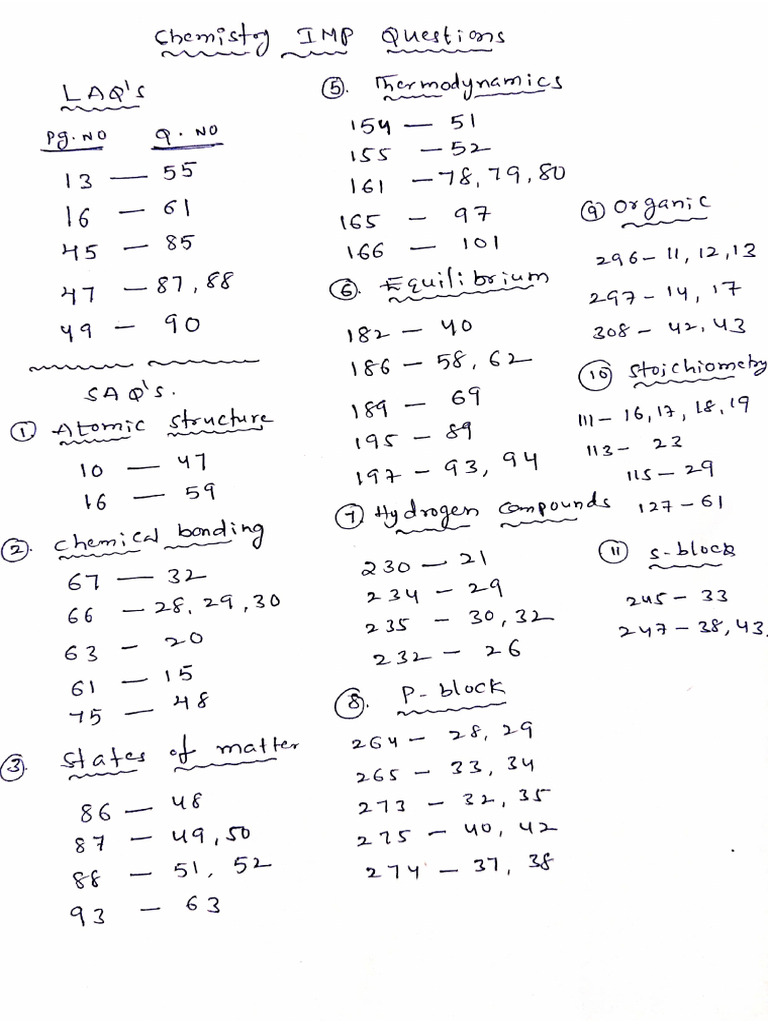Chemistry IMP Questions | PDF