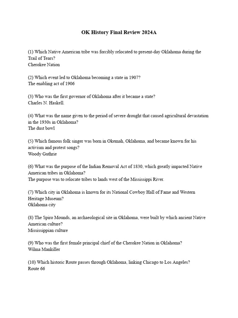 OK History Final Review 2024A | PDF