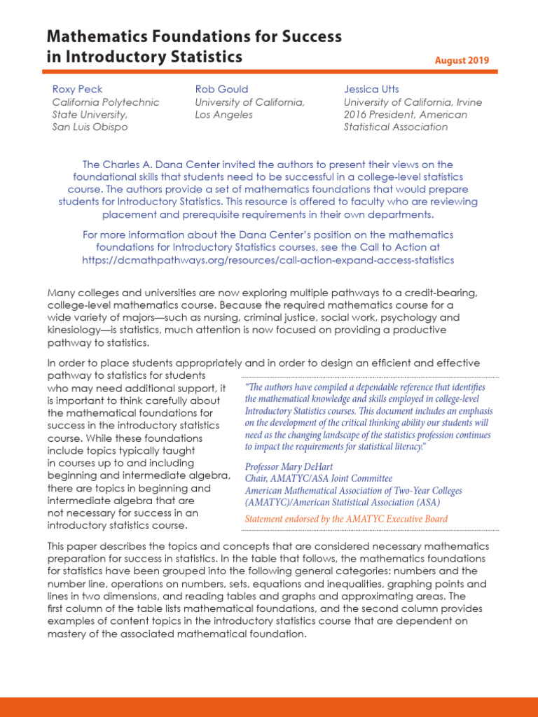 Mathematics Foundations For Success in Introductory Statistics 20190809 ...