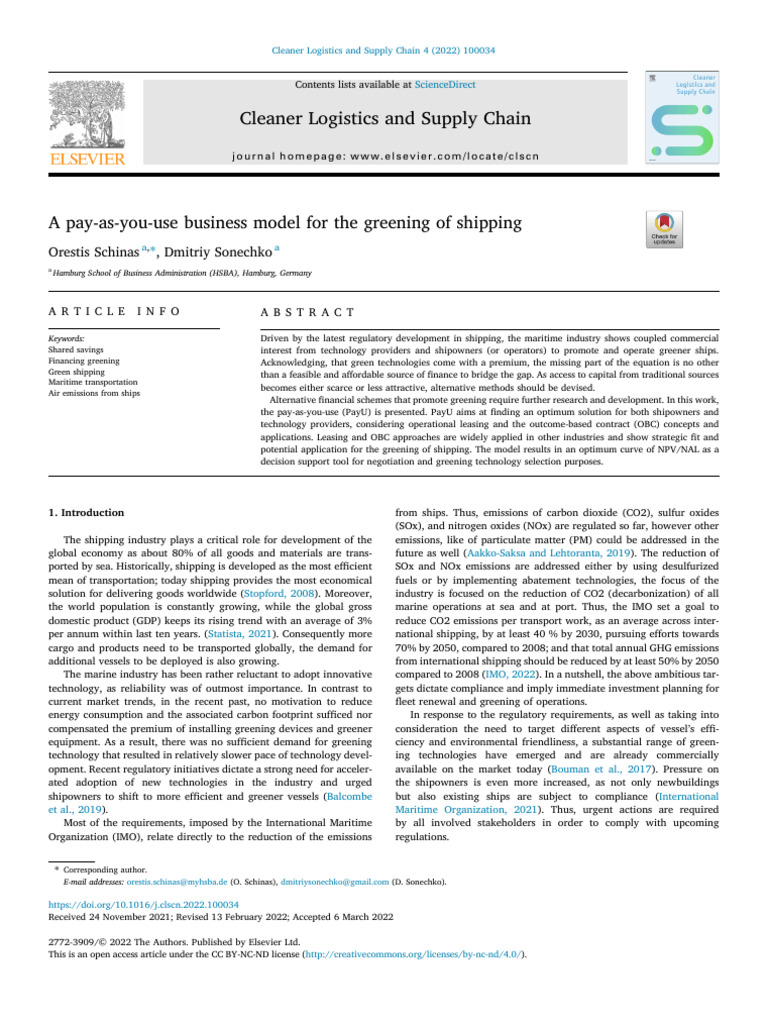 A Pay As You Use Business Model For The Green 2022 Cleaner Logistics ...