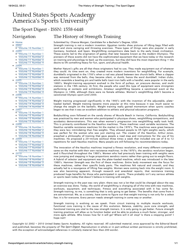 The History of Strength Training - The Sport Digest | PDF