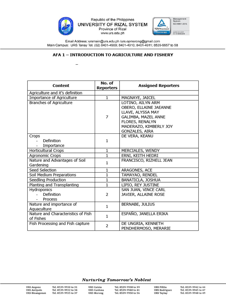 Afa 1 Course Outline | PDF