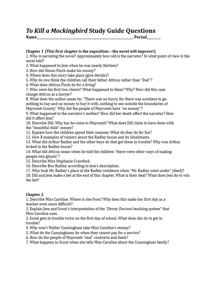 To Kill a Mockingbird Study Guide | PDF | To Kill A Mockingbird