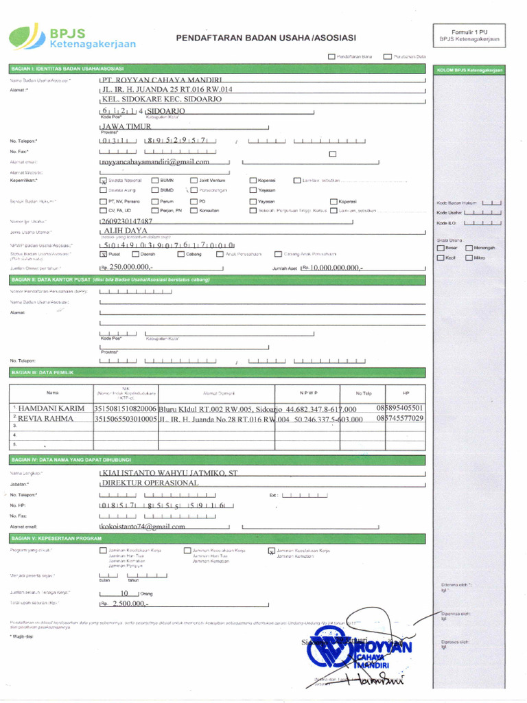 Formulir Pendaftaran Badan Usaha | PDF