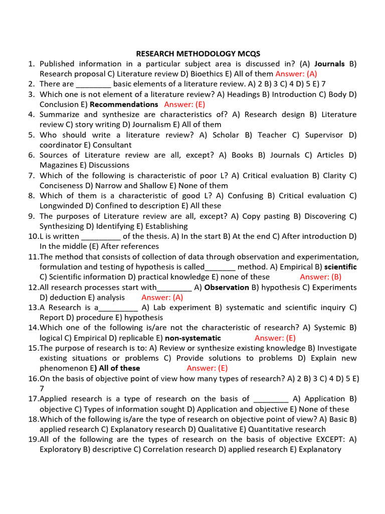 Research Methodology MCQs Overview | PDF | Sampling (Statistics ...