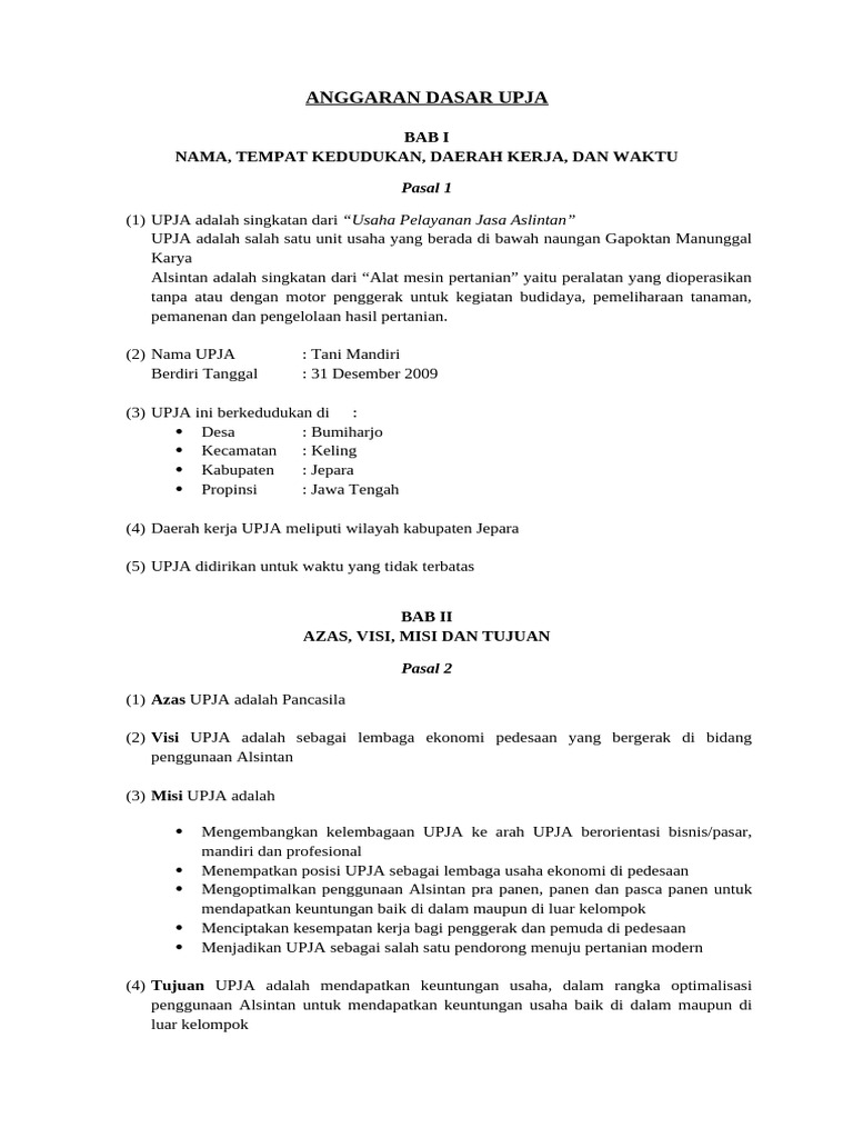 Anggaran Dasar Upja JERUK WANGI | PDF