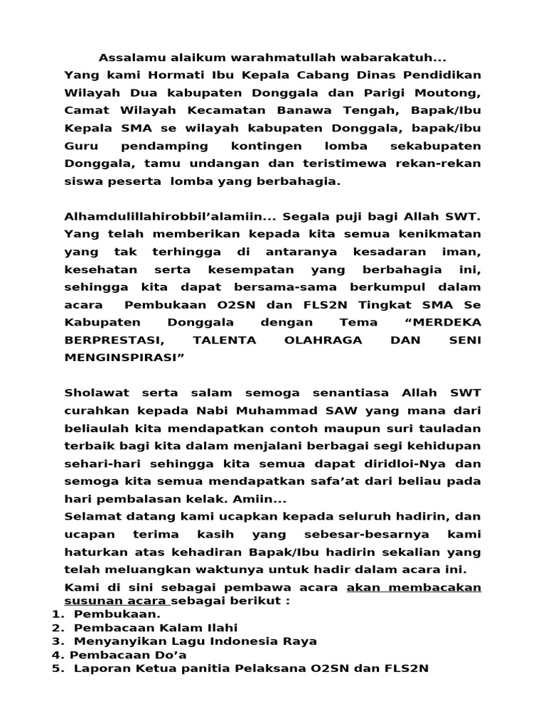 Teks MC Hut Pembukaan Osn FLS2N 2024 | PDF