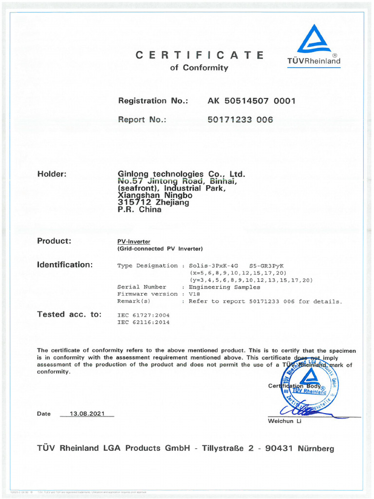 Certificado Iec Invso Tr 380v 20kw | PDF
