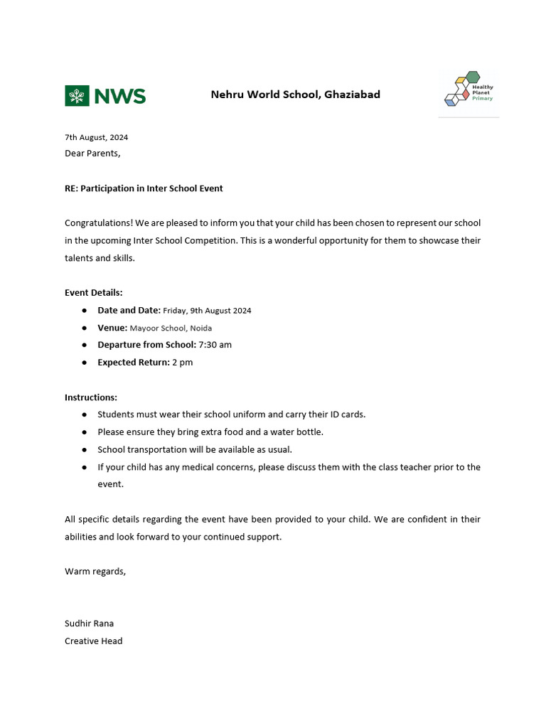 Inter School Events Circular Template | PDF