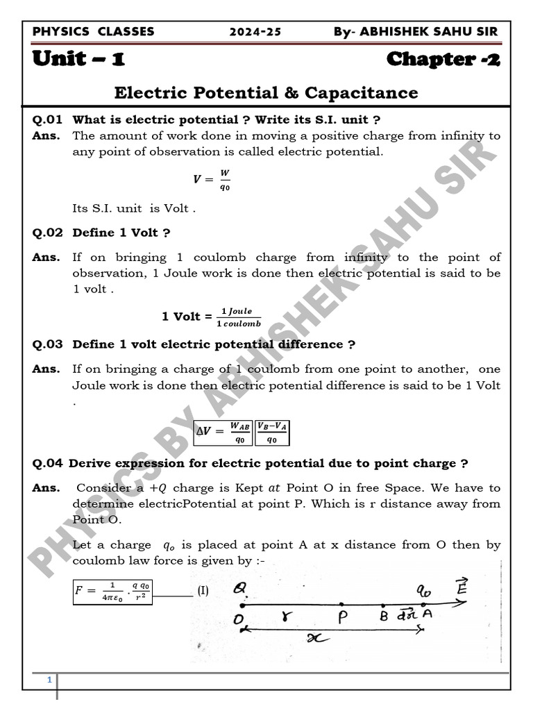 Electric Potential and Capacitance Theory | PDF | Capacitance | Capacitor