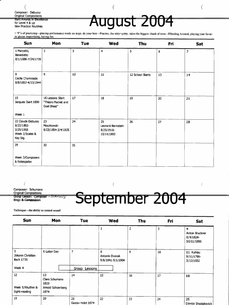 Potential Piano Calendar | PDF