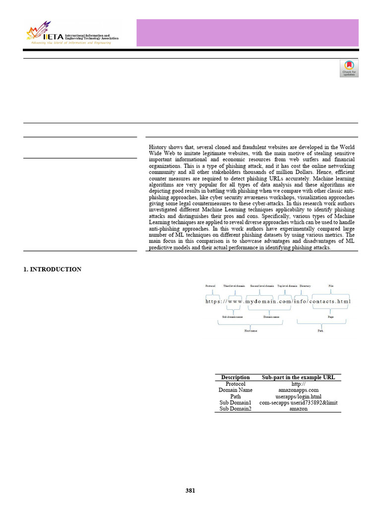 An Intelligent Prediction of Phishing URLs Using ML Algorithms | PDF