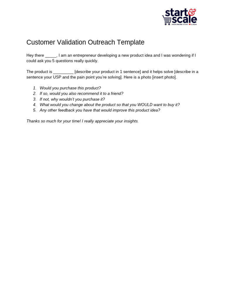 Customer Validation Outreach Template | PDF