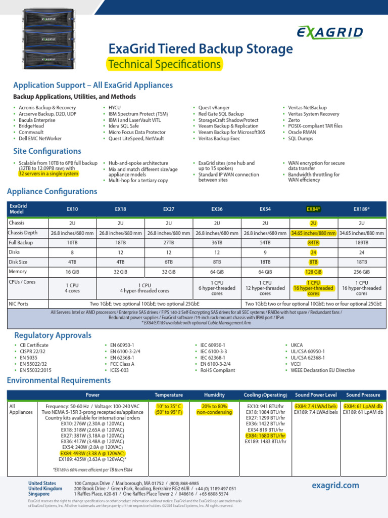 Datasheet ExaGrid - EX84 - Technical Specifications - Anglais | PDF