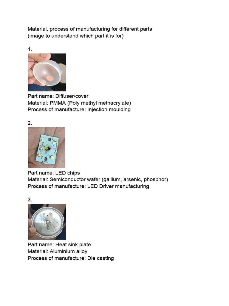 Materials and Their Production of Different Parts of A Light Bulb | PDF