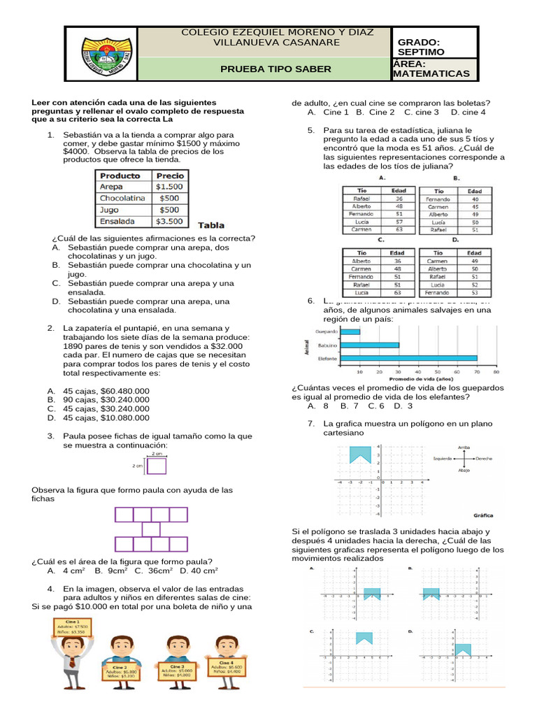 Prueba Tipo Prueba Saber 7 | PDF
