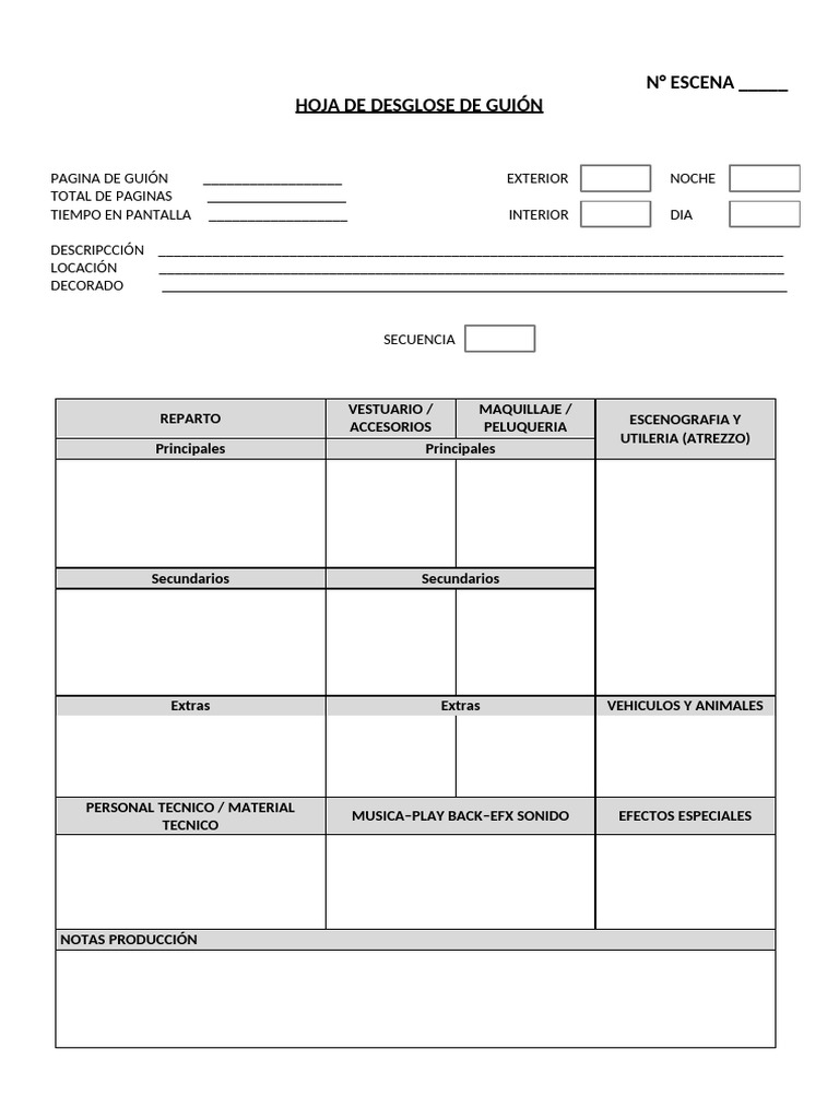 ficha para desglose de guion 1 | PDF