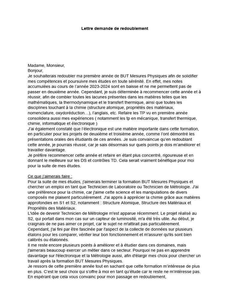 Lettre Redoublement. Shahima | PDF