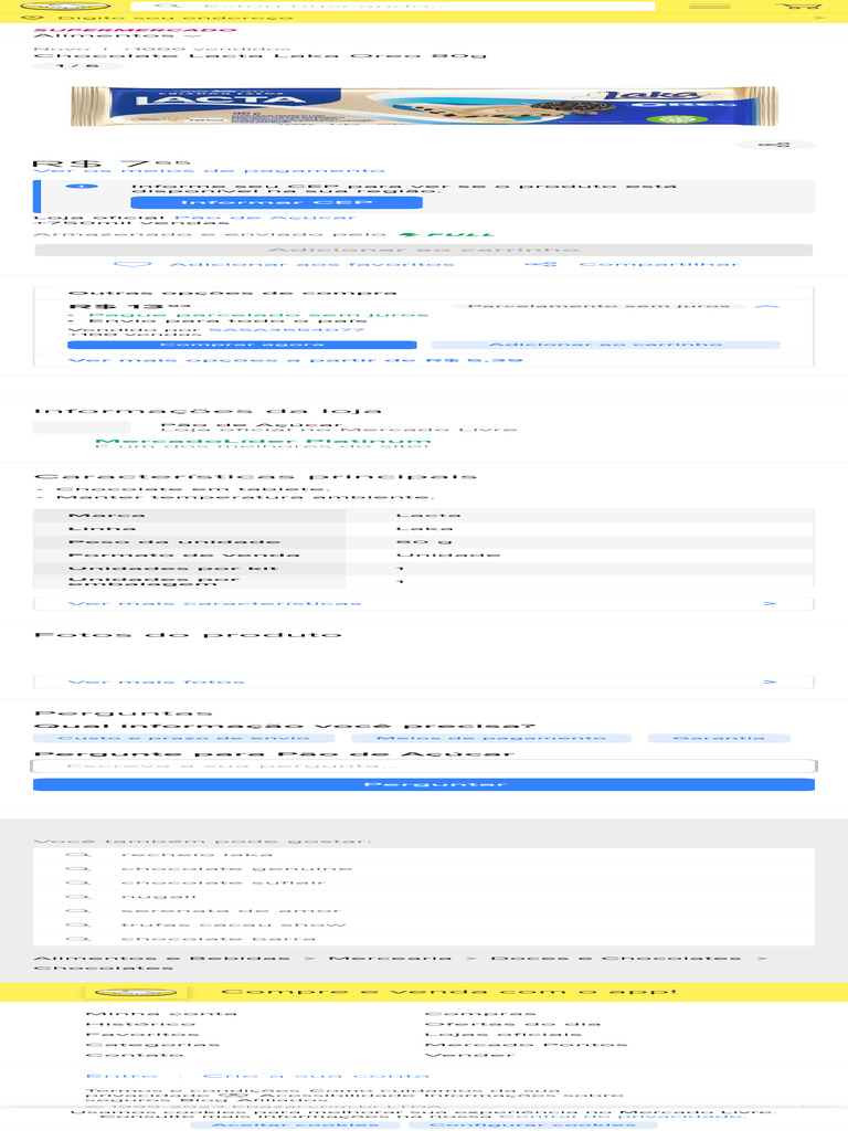 Chocolate Lacta Laka Oreo 80g MercadoLivre | PDF
