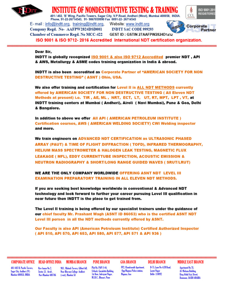 Asnt NDT Level I II Training | PDF