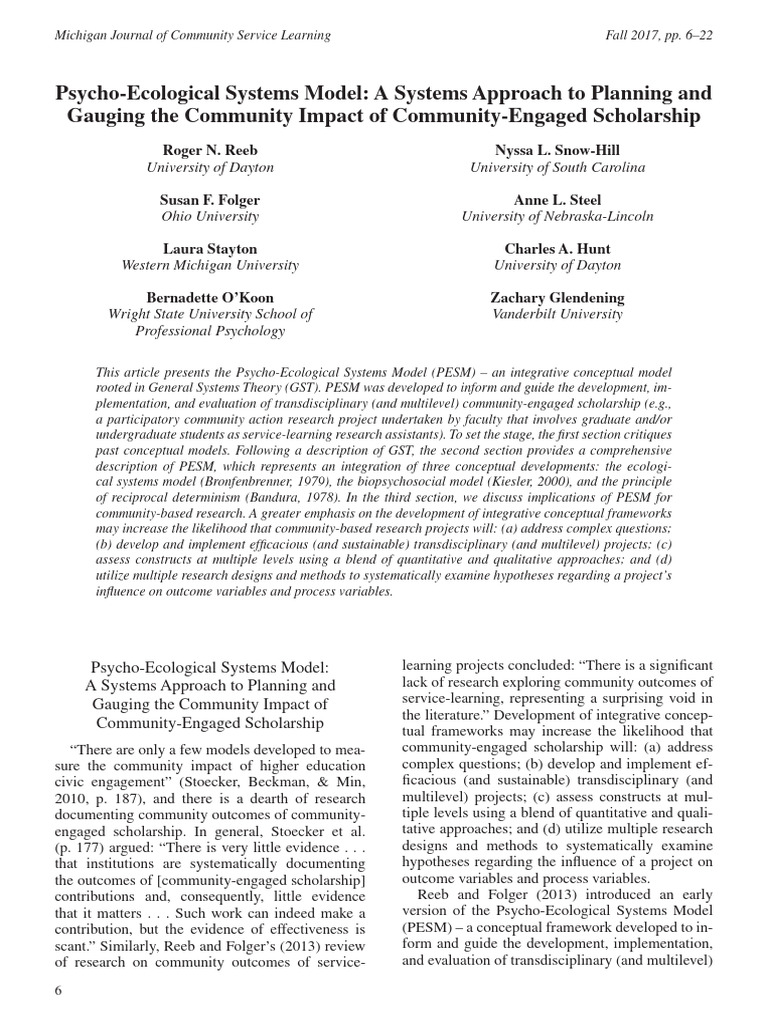 Psycho Ecological Systems Model A Systems Approach | PDF