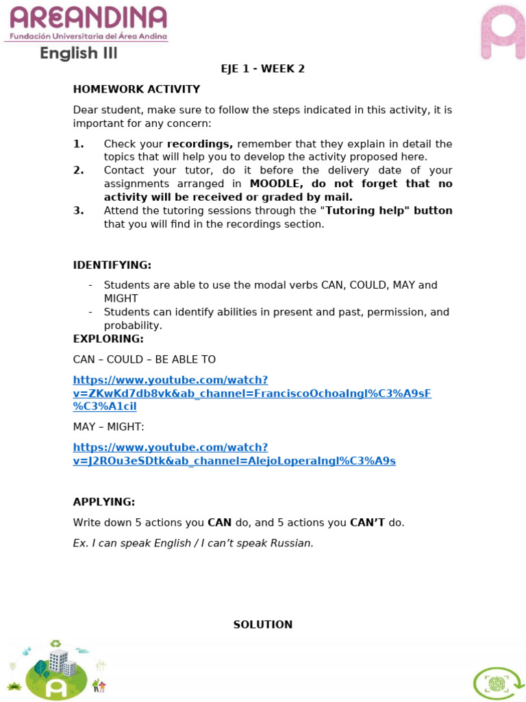 English 3 - EJE 1 - Week 2 | PDF