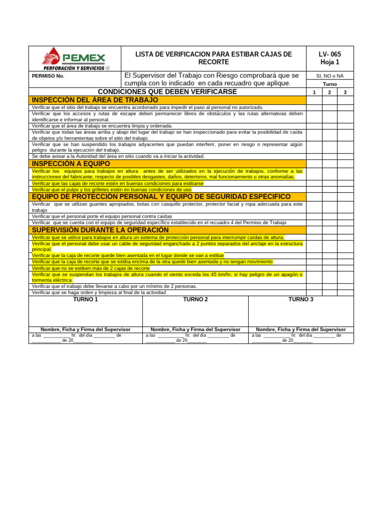 Lista de Verificación-065 para Estibar Cajas de Recorte | PDF