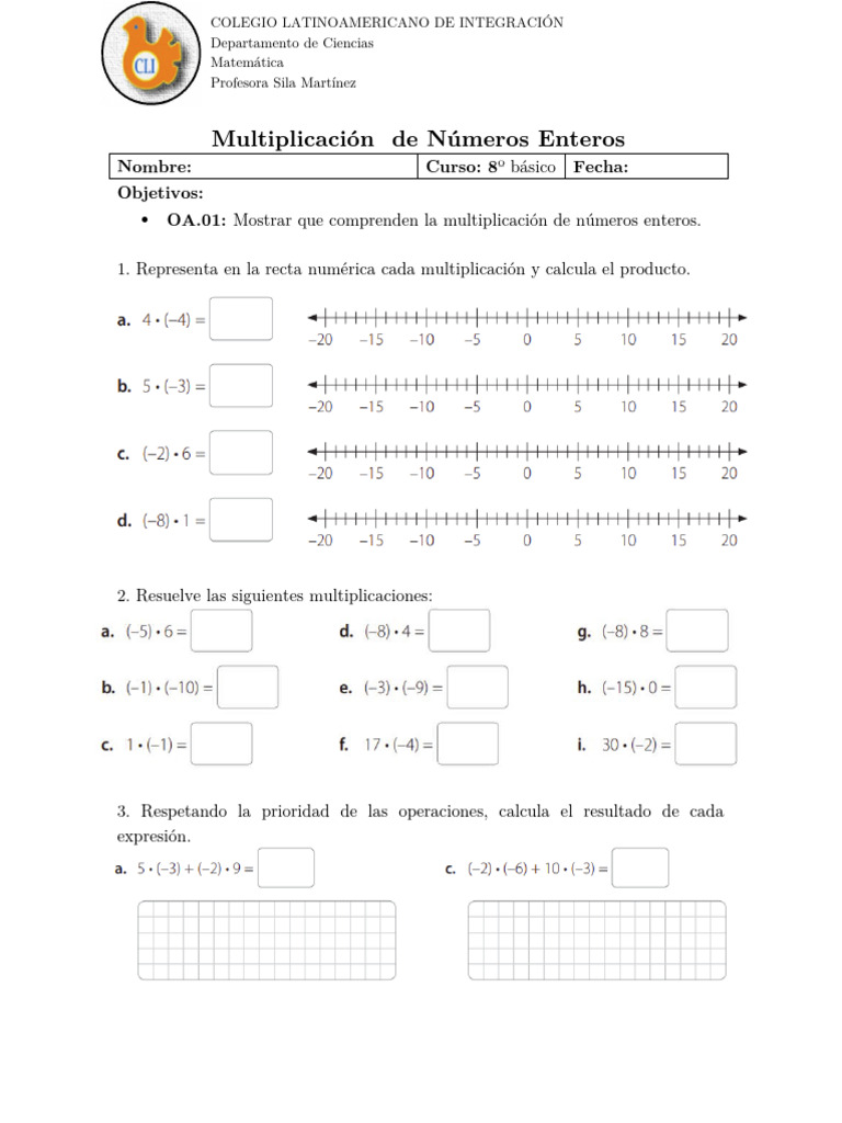Guía 01 Multiplicación de Números Enteros | PDF