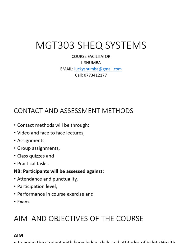 SHEQ Management Systems Lecture 1-3 | PDF