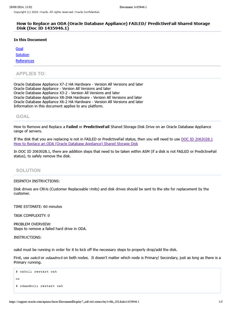 Replace ODA Disk | PDF