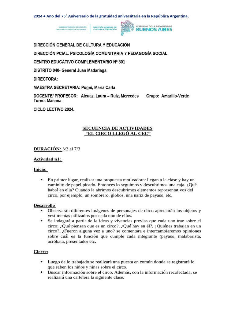 Período inicial SECUENCIA EL CIRCO | PDF