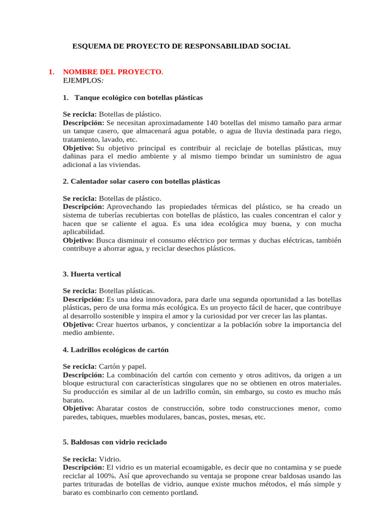 Esquema Proyecto de Responsabilidad Social | PDF
