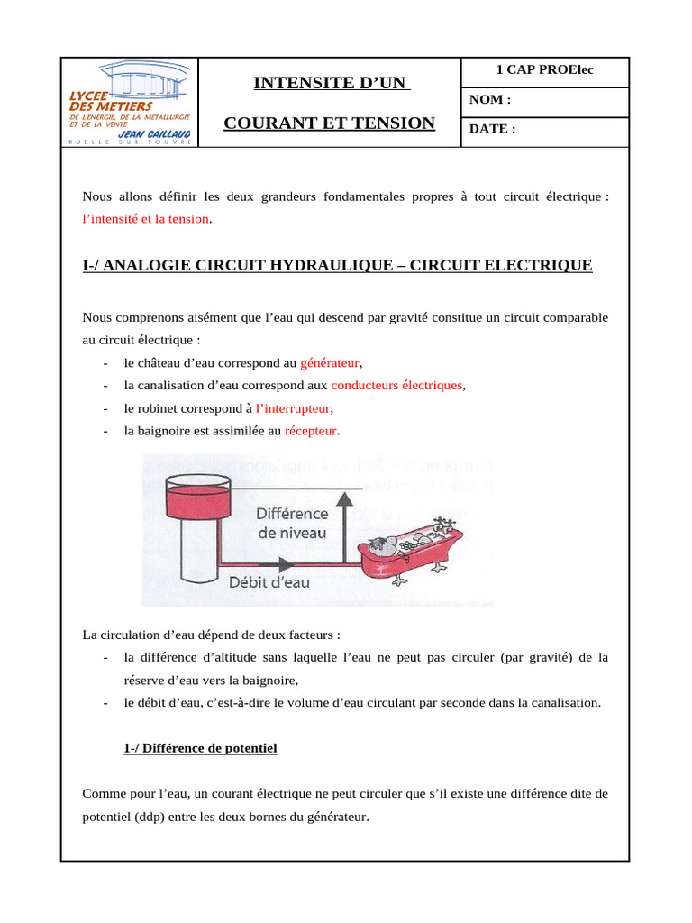 Intensite D Un Courant Electrique Et Tension | PDF