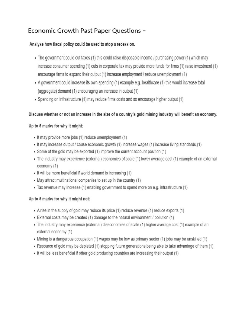 Economic Growth Past Paper Questions | PDF