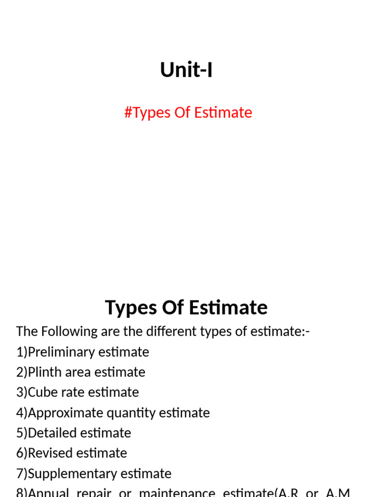 Unit-1Types of Estimate | PDF
