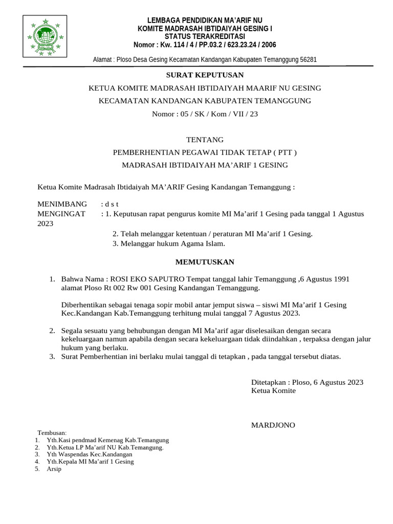 Surat Pemecatan | PDF