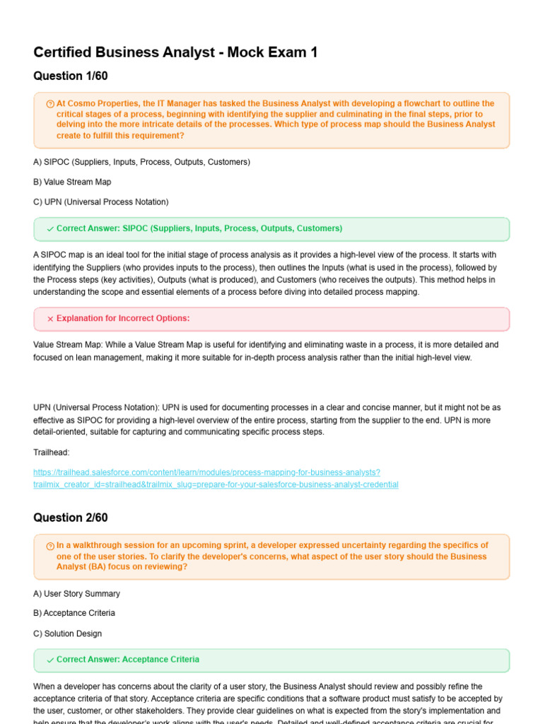 Certified Business Analyst - Mock Exam 1 | PDF