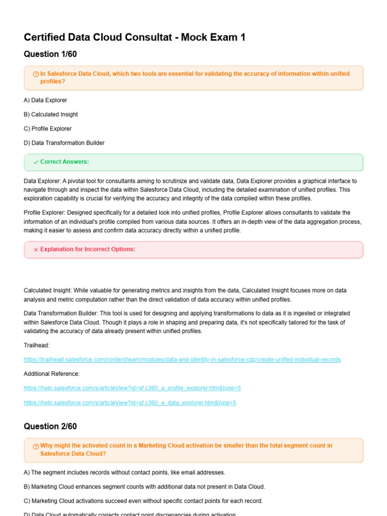 Certified Data Cloud Consultat - Mock Exam 1 | PDF