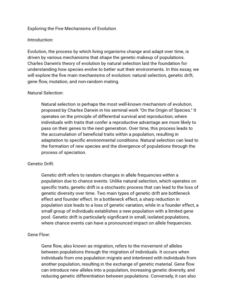 Exploring The Five Mechanisms of Evolution | PDF